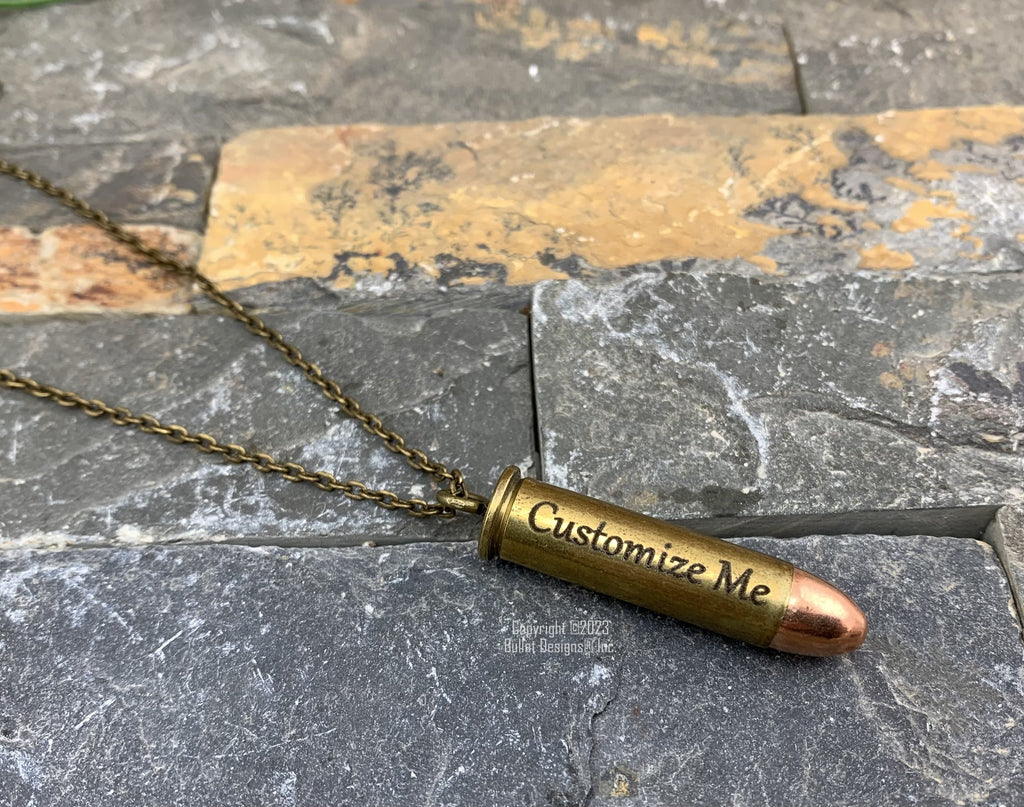 Custom Engraved 357 Mag 38 Antique Brass Bullet Necklace – Bullet ...