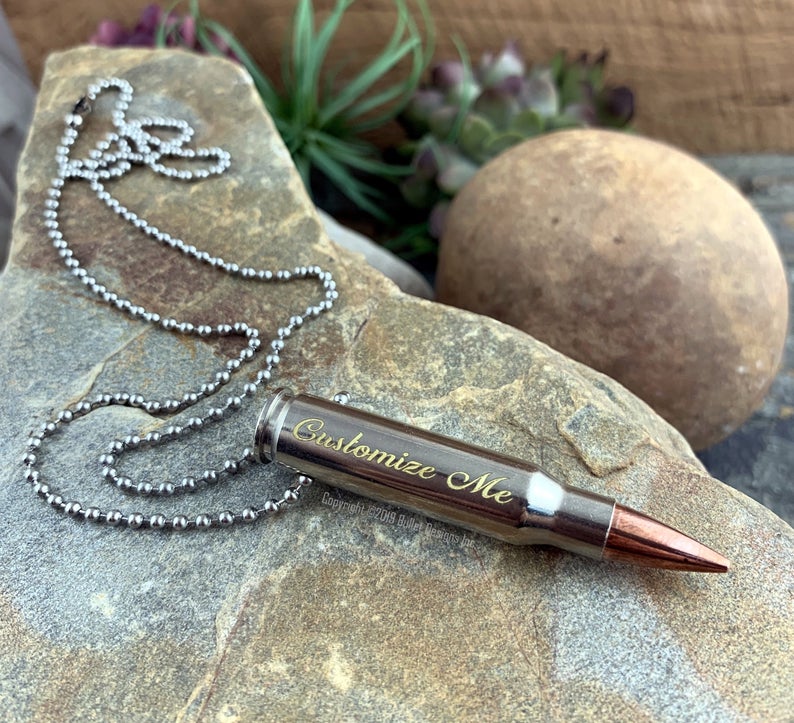 Custom Engraved Bullet Necklace, Gold Engraving, 308, 223 – Bullet ...