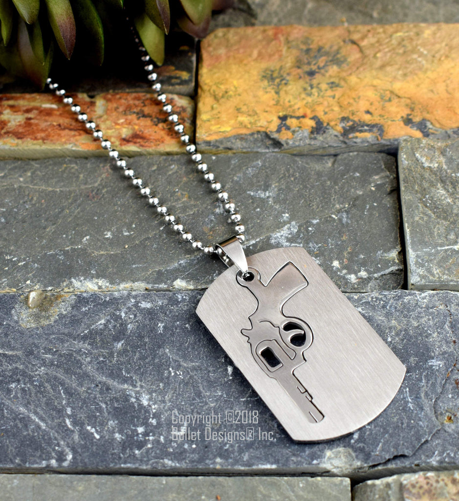 Stainless Steel Pistol Dog Tag Gun Necklace, Silver – Bullet Designs® Inc.