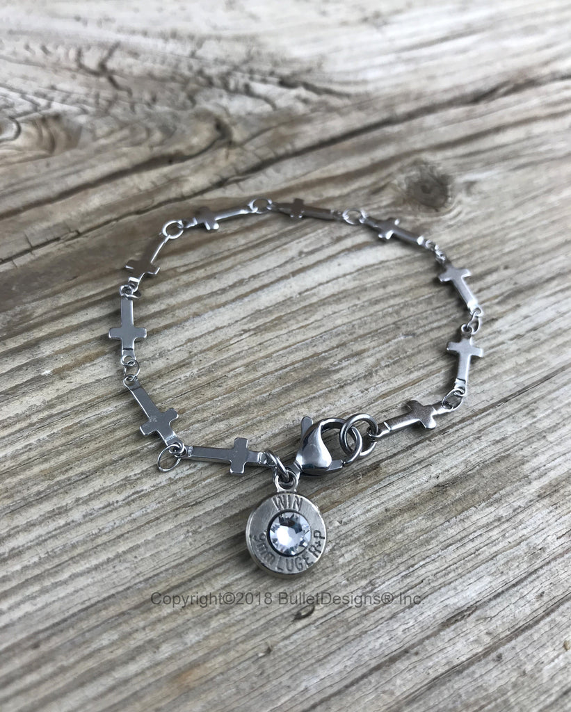 Bullet Bracelet, Stainless Steel Infinity Cross Christian Religious Br ...